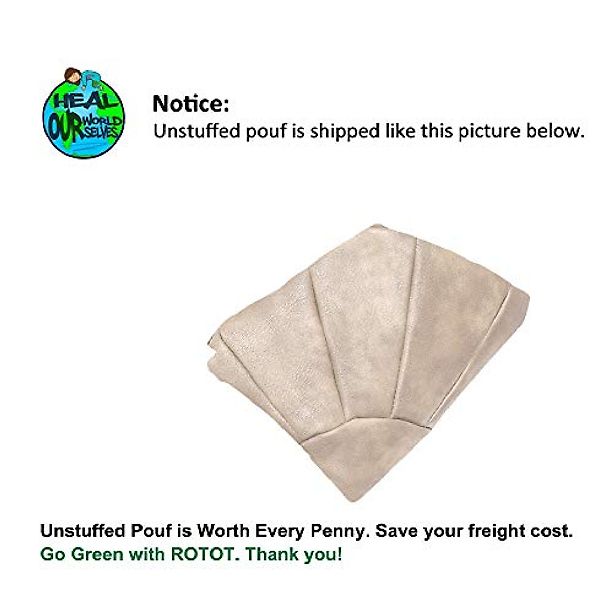 ROTOT Unstuffed Pouf Cover, Ottoman, Bean Bag Chair, Foot Stool, Foot Rest, Storage Solution or Wedding (Empty & New) (Mushroom)