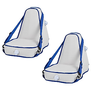 Sea Eagle 2 Pack Deluxe Inflatable Kayak Seats - Extra Back Support for Kayaking, Paddling, Rowing or Fishing. Rear Pocket (Set of 2 White and Blue Inflatable Seat)