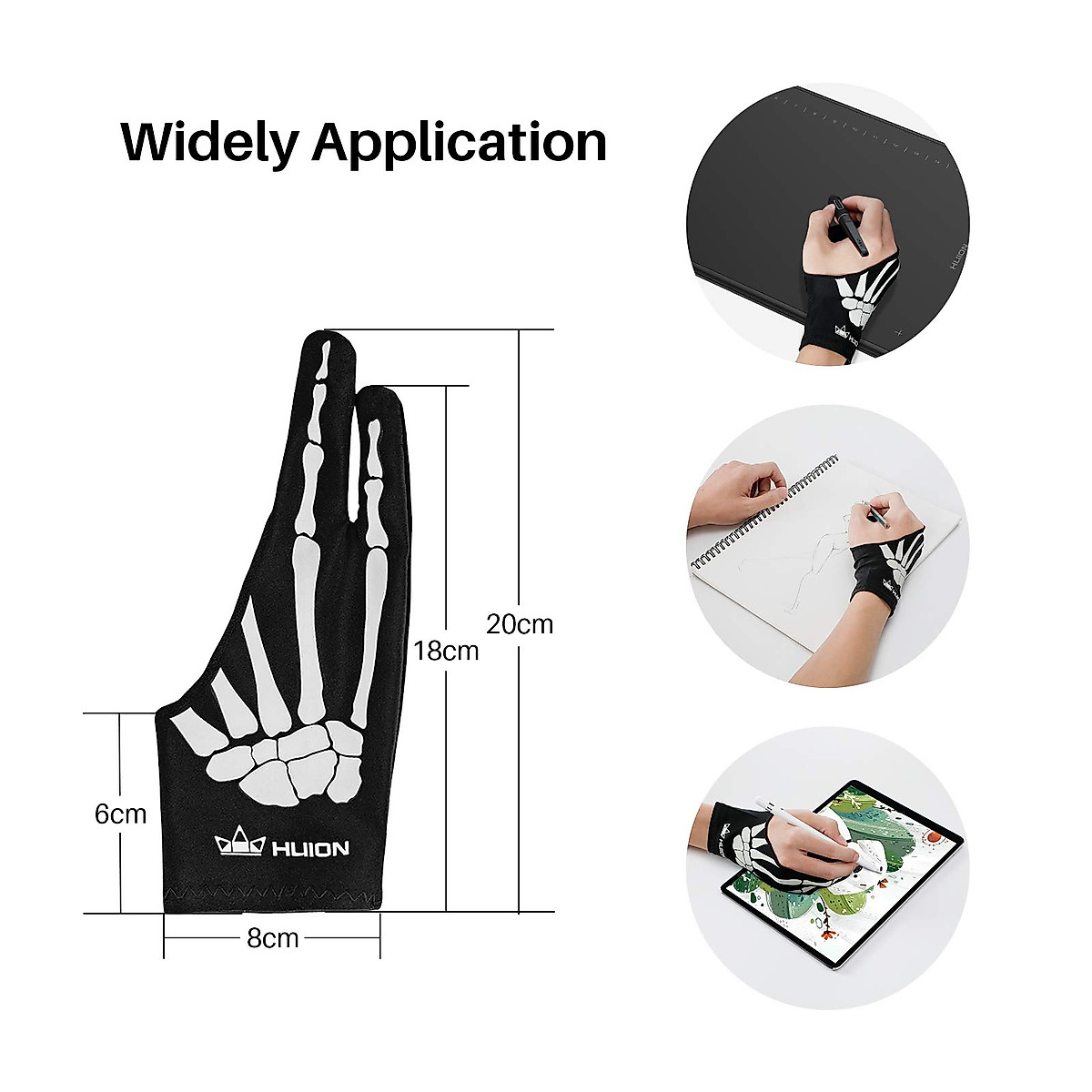 HUION Skeleton Artist Glove for Graphic Drawing Tablet Pad Monitor Painting, Paper Sketching, Suitable for Left and Right Hand
