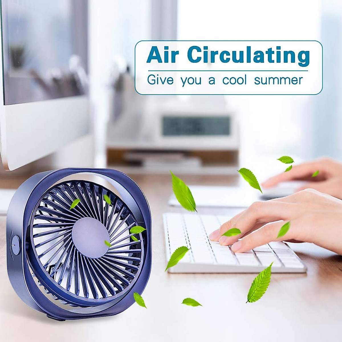 3 Speed USB Mini Desk Fan, Portable Table Fan with Strong Wind Quiet 360°Rotatable Personal Small USB Powered Desktop Fan for Home Office Dorm(blue)