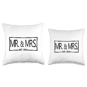 Matching Mr. & Mrs. Est. 2023 by Art Like Wow Mrs. Est. 2023 Married Husband Wife Matching Wedding Throw Pillow, 16x16, Multicolor