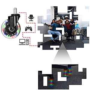 Office Chair Caster with RGB Color Changing Lights Set of 5 Rubber Replacement, Heavy Duty Universal Quiet Rolling Casters Fit Standard Office Chair for Hardwood Floors, Tiles and Carpet