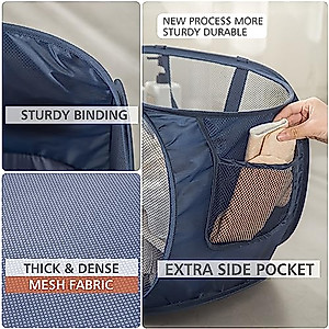 HONOMA Sturdy Mesh Laundry Hamper Basket Bag,Pop up Basket with Side Pocket for Laundry Room, Bathroom, Kids Room, College Dorm or Travel (Pop Horizontal, Emerald)