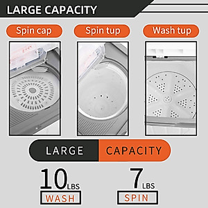 Portable Washing Machine 17 lbs Mini Compact Twin Tub Washing Machine with Soaking Function & Semi-Automatic, Inlet and Drain Hose for Apartment Dorm Rooms and Home Laundry Washer (White&Gray)