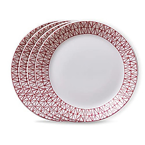 Corelle Everyday Expressions 4-Pc Dining Plates Set, Service for 4, Durable and Eco-Friendly 10-1/2-Inch , Higher Rim Glass Dinner Plate , Microwave and Dishwasher Safe, Graphic Stitch