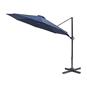 FLAME&SHADE 10 ft Cantilever Offset Outdoor Patio Umbrella with Base Stand Rotate and Tilt - Navy