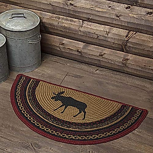 VHC Brands Cumberland Rustic Kitchen Rug, Cozy Natural & Dyed Jute Moose Pattern Tan Entryway Doormat Half Circle 16.5x33