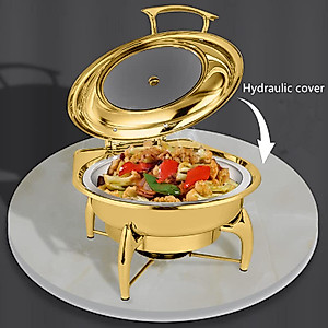 HONHPD 6.8 QT Round Golden Chafing Dish, chaffing server set buffet, Stainless Steel Buffet ...