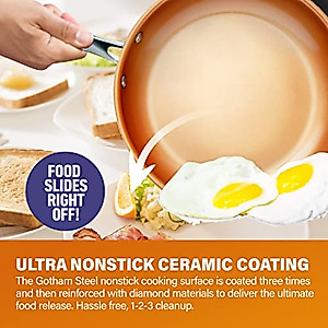 Gotham Steel Hard Anodized 8” 10” & 12” Premium Chef’s Skillet Set, with Ultimate Nonstick Ceramic & Titanium Coating, Oven and Dishwasher Safe, Brown, Large