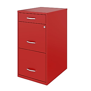 Hirsh Industries Space Solutions 18in Deep 3 Drawer Metal Organizer File Cabinet Red, Letter Size, Fully Assembled