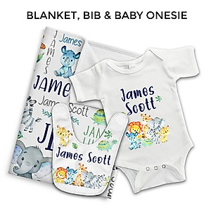 Honestchi Safari Personalized Baby Blankets - Customized Baby Blanket with Name for Boys - Custom Baby Blankets for Baby Shower - Soft, Lightweight & Giftable