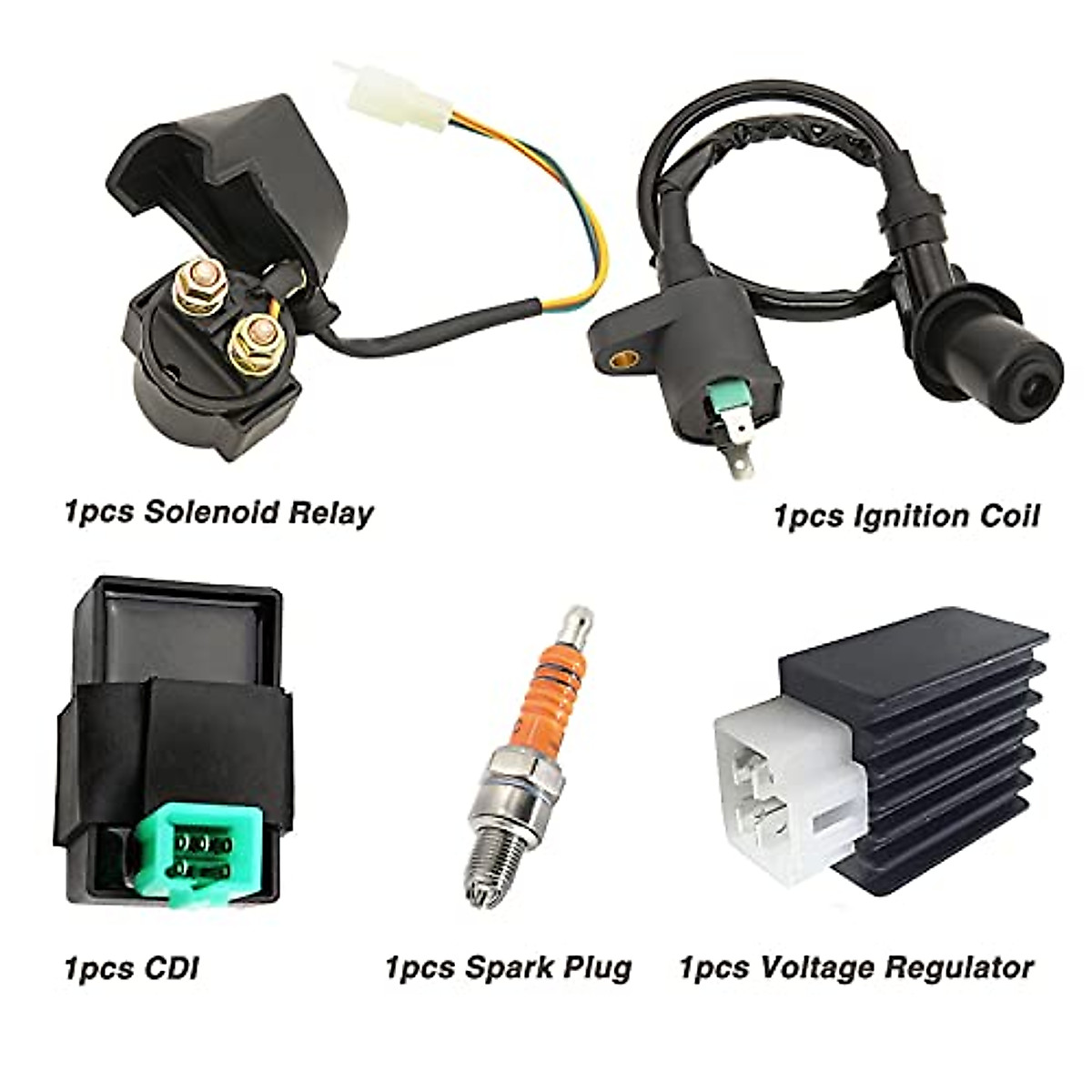 CDI Box Ignition Coil 5 Pin Regulator Rectifier Relay Spark Plug for Kazuma Meerkat 50cc Falcon 70cc 90cc 110cc Taotao Roketa Coolster 110CC ATV 3050B by Lucky Seven