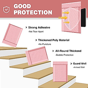 Famagic Bubble Mailers 4x8 Inch 50pc Light Pink Shipping Bags, Chic Packaging Bags For Small Business, Colored Padded Mailing Envelopes, Opaque Matte Self Seal Bubble Poly Mailers Bulk #000