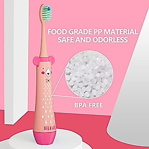NELL&WELL Kids Electric Toothbrush, Battery Powered Toothbrushes with 2 Soft Bristles Heads for Children Boys and Girls Ages 3+, IPX7 Waterproof, BPA Free (Bear Purple)