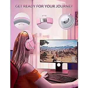 Pink game headset CM6000, suitable for PC, PS4, PS5, Xbox One, Nintendo Switch, PS4 headset with crystal noise reduction microphone and LED light, 7.1 stereo surround sound game headset