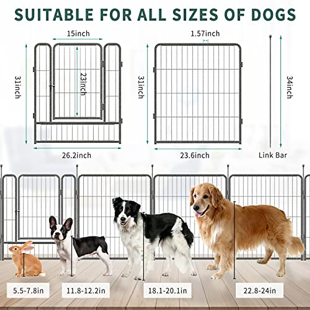 Musen Dog Playpen Outdoor, 16 Panels Dog Pen 32" Height Dog Fence Exercise Pen with Doors for Large/Medium/Small Dogs, Portable Pet Playpen for Yard, RV, Camping, Hammer Paint Finish (Patent Pending)