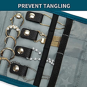 TEABAN Travel Jewelry Organizer Case Portable - Practical Tavel Jewelry Pouch, Jewelry Bag Roll for Tangle-Free Necklaces, Earrings, Rings Storage, Bracelet(Blue, Small
