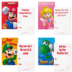 Hallmark Valentines Day Cards for Kids and Mailbox for Classroom Exchange, Super Mario Bros (1 Box, 32 Valentine Cards, 35 Stickers, 1 Teacher Card)