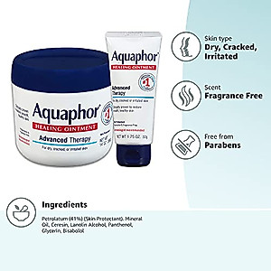 Aquaphor Healing Ointment Advanced Therapy Skin Protectant Skin Care Set, Body Moisturizer for Dry Skin, Minor Cuts and Burns, Dry Cuticles, Cracked Heels, Hands and Lips, 14 Oz Jar + 1.75 Oz Tube