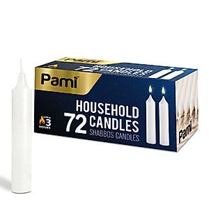 PAMI Traditional Shabbat Candle Sticks [72-Pack] - Unscented Taper Candles with 3 Hours Burning Time- Paraffin Shabbos Candles with Beautiful Flame- Tall Dinner Candles for Candlestick Holders