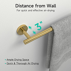 USHOWER Brushed Gold Towel Bar, 24-Inch Towel Racks for Bathroom Wall-Mounted, SUS304 Stainless Steel Towel Rod (Total Length 26-Inch)