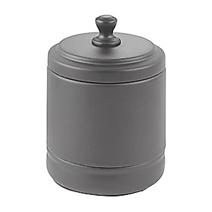 mDesign Metal Bathroom Vanity Storage Organizer Canister Jar with Lid for Cotton Balls, Swabs, Makeup Sponges, Bath Salts, Hair Ties, Jewelry - Hyde Collection - Graphite Gray