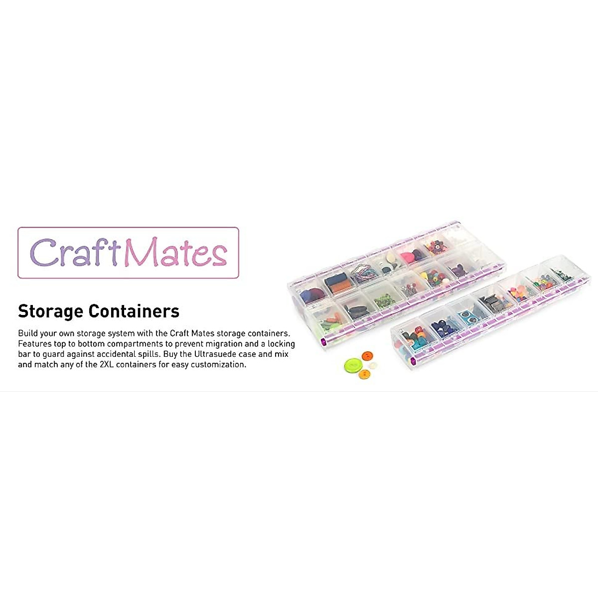 CRAFT MATES Bead Organizer and Plastic Storage Containers for Crafts, Buttons, Pins and More, 56 Locking Compartments, Clear Lids