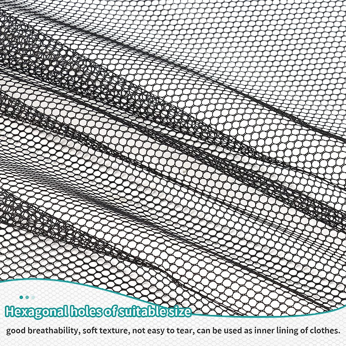 FSWCCK Black Mesh Fabric, 62 x 59 Inch Soft Mesh Netting Slightly Stretchy for Shopping Bag, Backpack Pocket and Straps and Netting Clothes