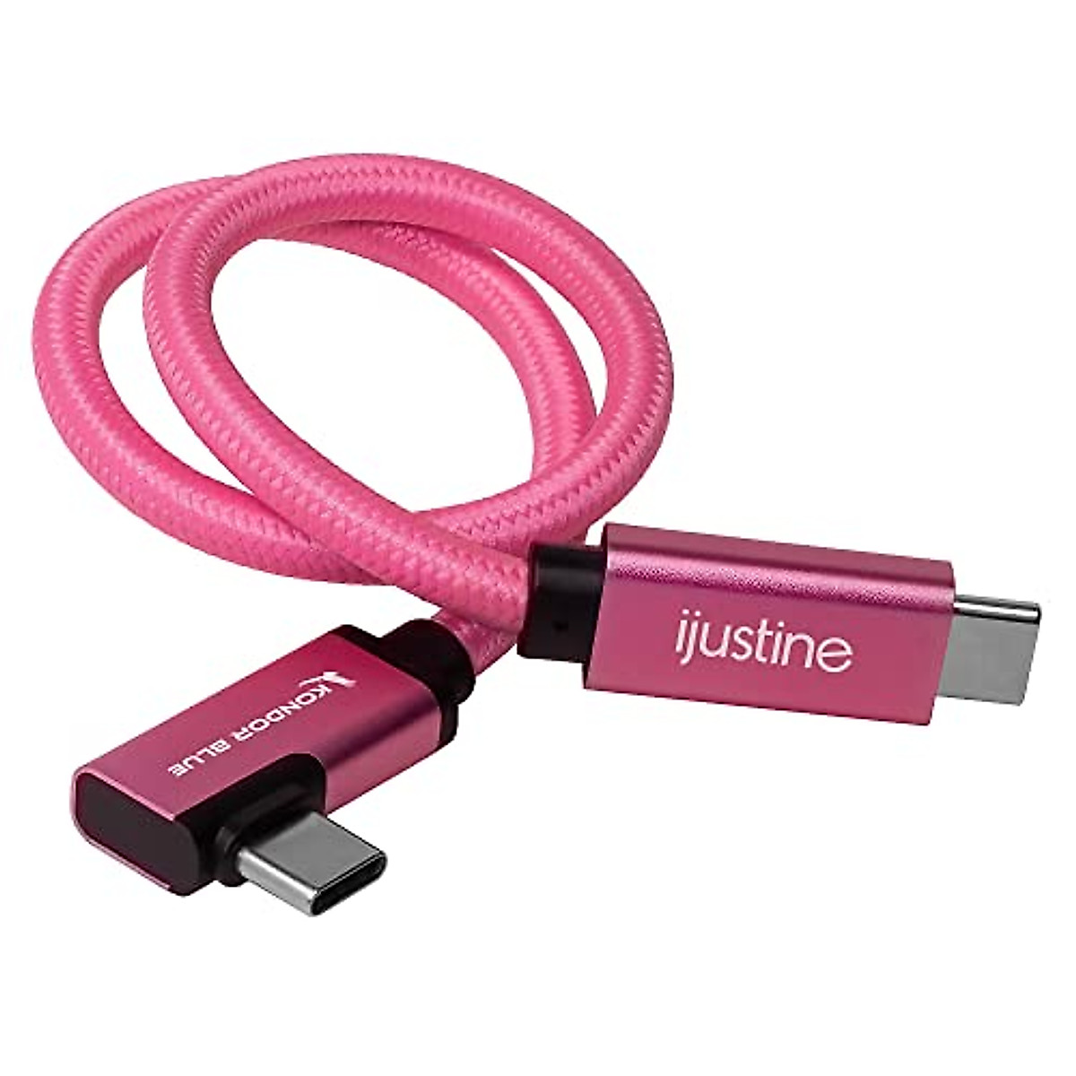 KONDOR BLUE X iJustine Pink Braided USB-C to USB-C Right Angle | USB 3.1 Gen 2 | 10Gb/s Data Transfer Speeds | 100W Charging | 1FT