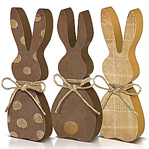 3 Pieces Easter Decorations for the Home Wooden Bunny Decor Sign Farmhouse Rabbit Tiered Tray Decor Easter Rabbit Table Decorations for Easter Party Desk Office Farmhouse Home, 5.91 Inch