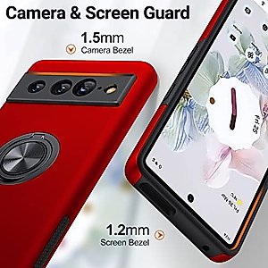 KOVASIA Designed for Google Pixel 7 Pro,Case with 360° Ring Stand, Multi-Layer Protective Case, Shockproof Cover for Google Pixel 7 Pro Case,Red
