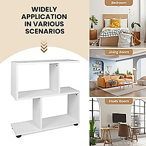 Giantex 3-Tier Geometric Bookshelf, 24’’ Tall Wood S-Shaped Display Shelves with Thick Foot Pads, Freestanding Open Shelves Nightstand, Floor Standing Display Shelf Bookcase