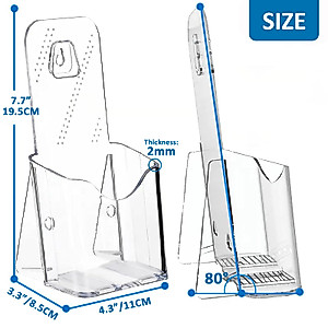 Acrylic Brochure Holder, 6-Pack Plastic Trifold 4 Inches Wide Pamphlet Holder Wall Mount/Countertop Organizer for Display Flyer, Booklet, Document, Literature