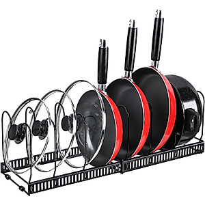 Tomorotec Pot and Pan Organizer for Cabinet Lid Holder Expandable, Attom Tech Home Cabinet Pot Lid Storage Rack Organizer for Frying Pan Kitchen (Black)