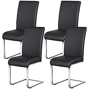 Yaheetech 4pcs Dining Chairs Armless Leather Dining/Desk Room Kitchen Chairs with Upholstered Seat, Metal Legs and High Back for Kitchen, Living Room, Leisure, Black