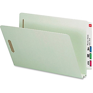 Smead End Tab Pressboard Fastener File Folder with SafeSHIELD Fasteners, 2 Fasteners, 2" Expansion, Legal Size, Gray/Green, 25 per Box (37715)