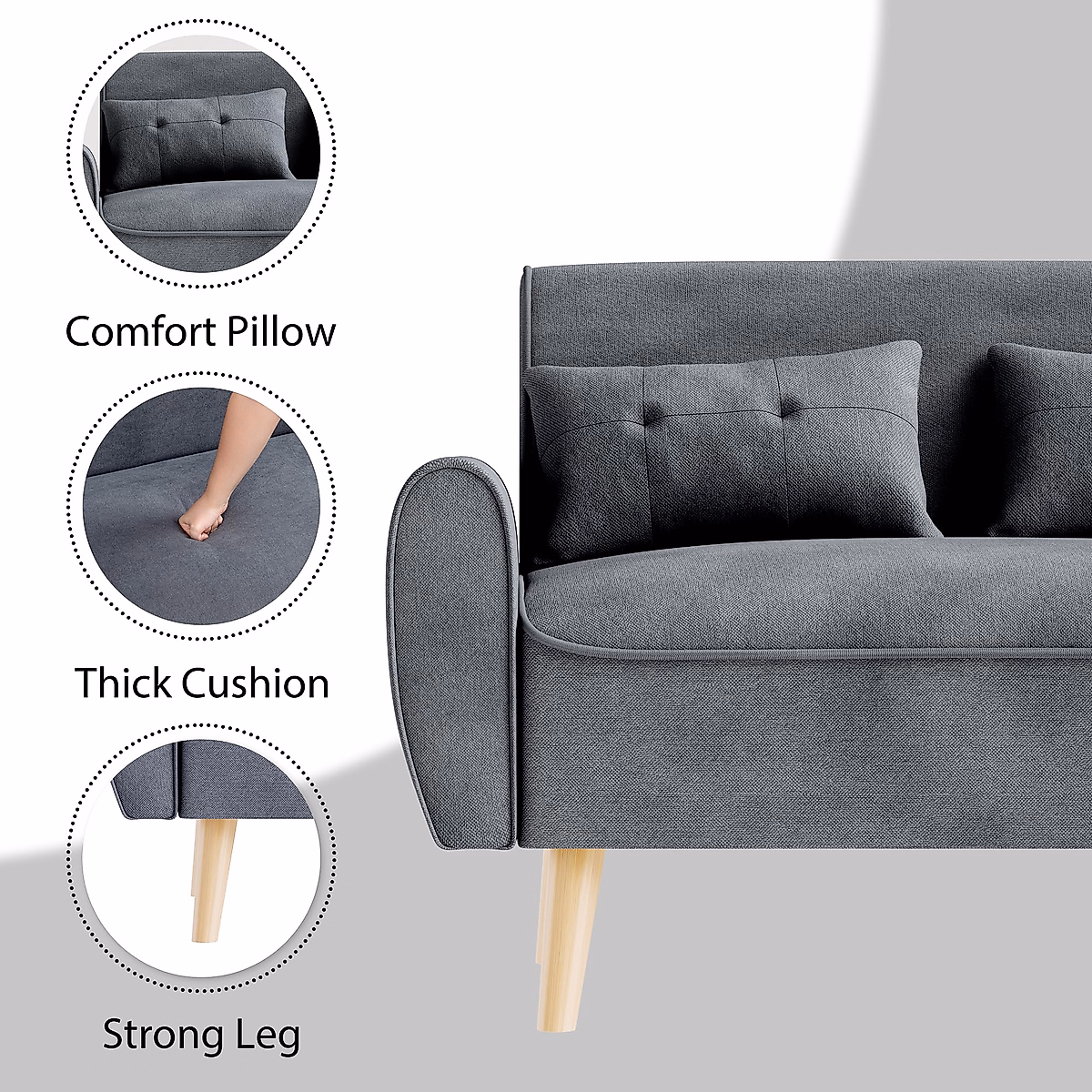 JAMFLY Sofa Set for Living Room 47'' Small Loveseat, Love Seat Couches Small Sofa Set for Small Spaces Bedroom Office Apartment (Dark Gray)