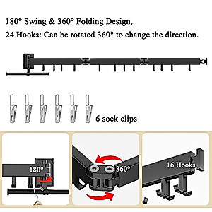 BONYCUST 3 Fold Retractable Clothes Drying Rack, Wall Mounted Clothes Hanger Collapsible with Storage Lever for Balcony, Bathroom, Patio,Laundry (Black)