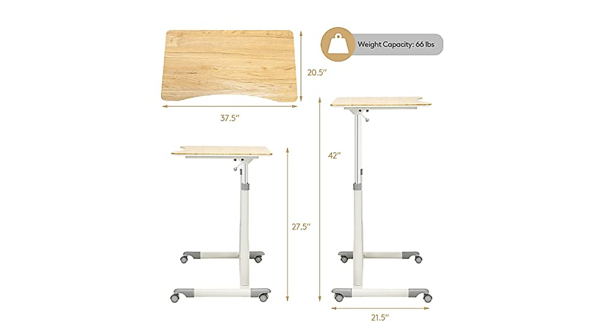 COSTWAY Mobile Height Adjustable Standing Desk - Sit to Stand