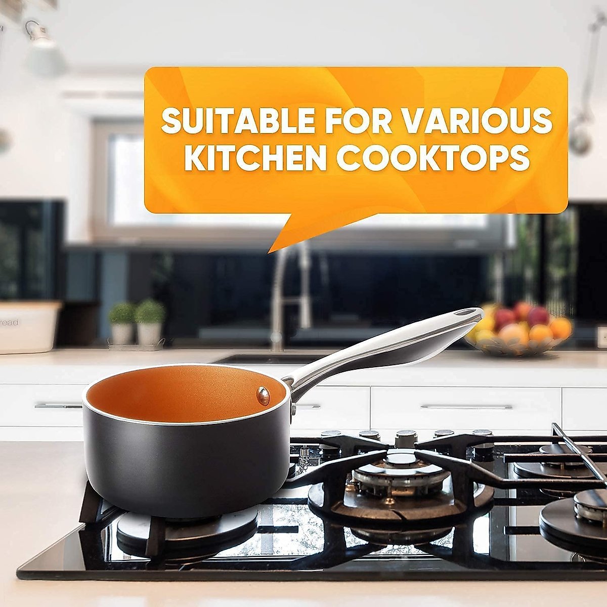 MICHELANGELO Saucepan Set with Lid, Nonstick 1Qt & 2Qt + 3QT Copper Sauce Pan Set with Lid, Small Pot with Lid, Ceramic Nonstick Saucepan Set, Small Sauce Pots, Copper Pot Set