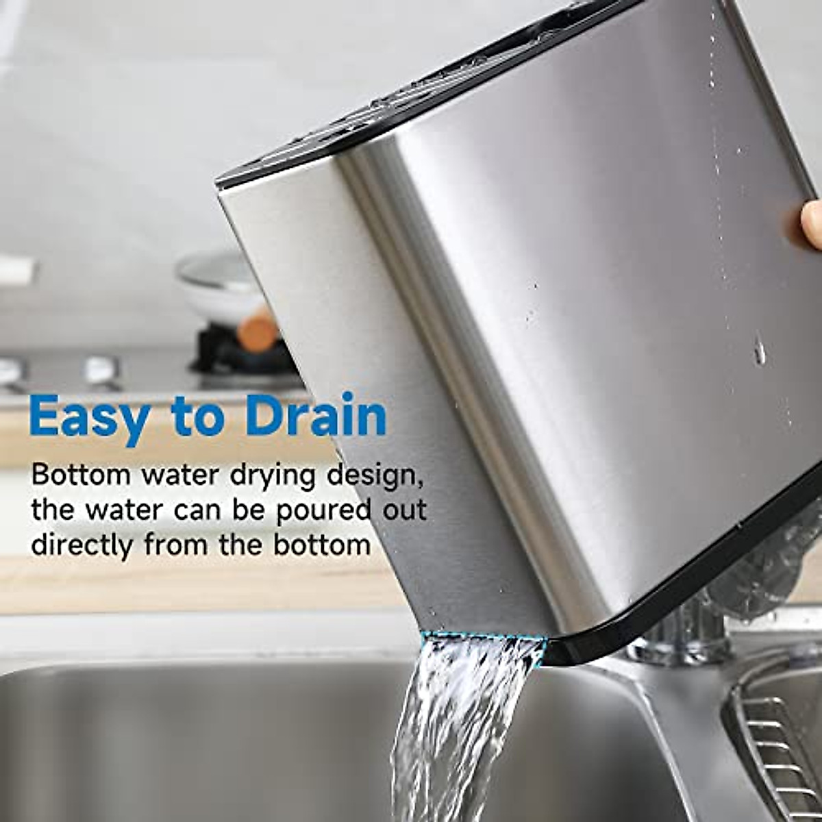 BIARTS 2 in 1 Universal Knife Block without Knives Stainless Steel Knife Holder for Kitchen Counter with Drainage Hole Knife Storage with Utensil Holder Modern Design, Rectangle, 7.7"L x 4.6"W x 7.9"H