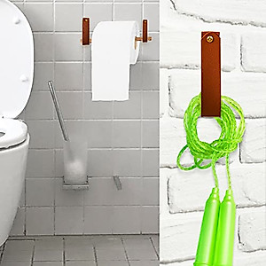 Abeillo 4 Pcs Medium Leather Wall Hooks, Artificial Leather Straps Hanger Wall Mounted Towel Hook Hanging Strap Holder for Bathroom Kitchen Bedroom Nordic Boho Decor (Brown)