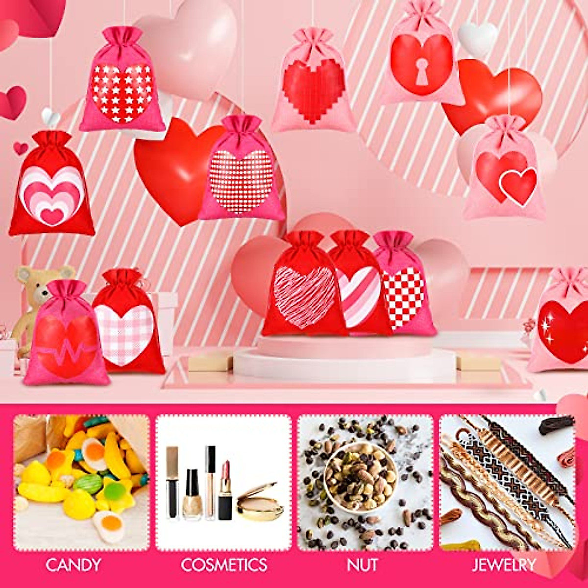 Zhengmy 120 Pcs Drawstrings Burlap Bags for Kids Wedding Burlap Bags Bulk Goodie Bags Wedding Party Decoration Gifts Candy Pouches for Wedding Party DIY Craft, 5 x 7 Inch (Pink, Rose Red, Red)