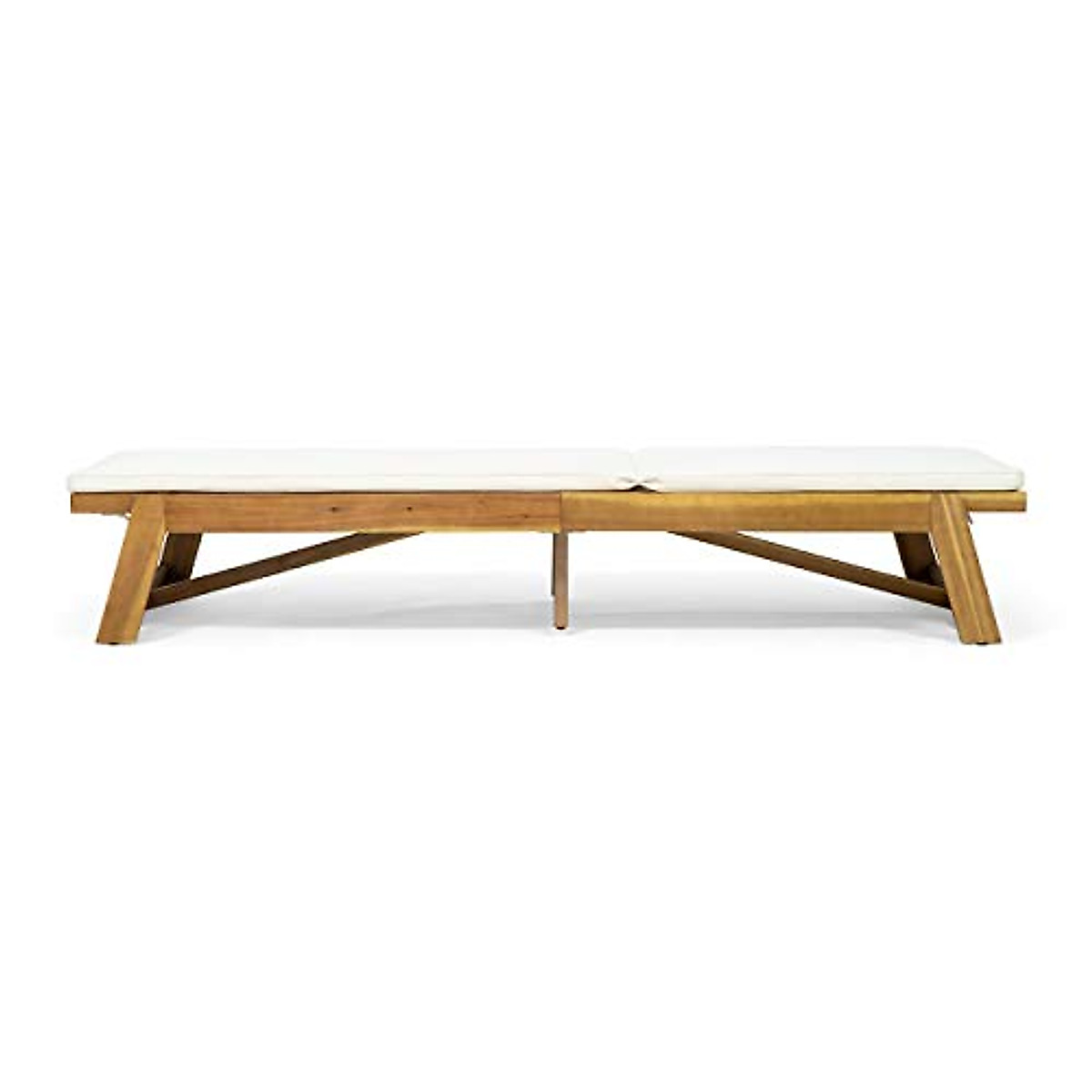 Christopher Knight Home Eugene Outdoor Acacia Wood 3 Piece Chaise Lounge Set, Teak Finish, Yellow, Cream