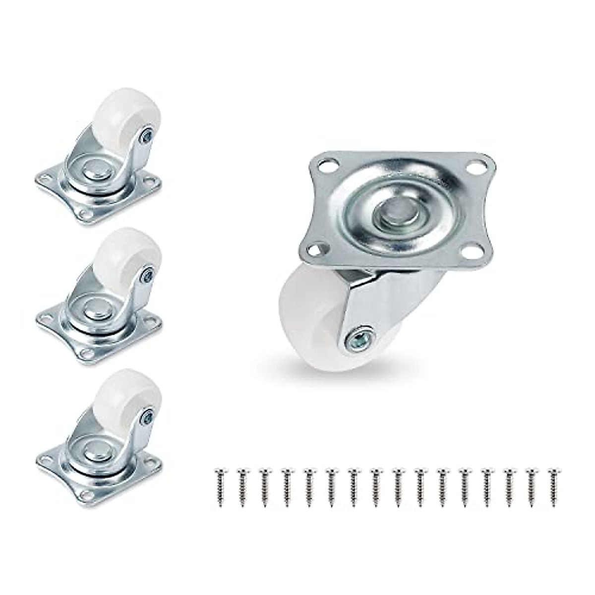 Cofufu 1" Low Profile Caster Wheels Set of 4, No Noise Casters for Furniture with Polyurethane Wheels, Small Rectangle Swivel Caster with 360 Degree Top Plate 22 lbs Weighs Capacity Each Caster