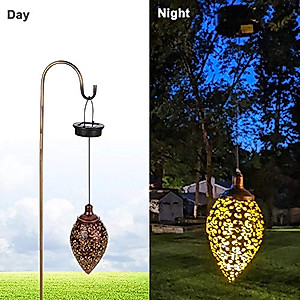 HuiDao Hanging Solar Lights Outdoor Waterproof Decorative Solar Garden Lantern LED Hanging Metal Olive Shape Lamp for Garden Patio Yard Lawn Path Decor (Hanging Style)