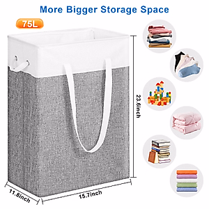 Stero Fabric Laundry Hamper, 75L Large Laundry Basket with Handles, Collapsible Dirty Clothes Hamper for Laundry Dorm, Bedroom, Bathroom, Grey&White