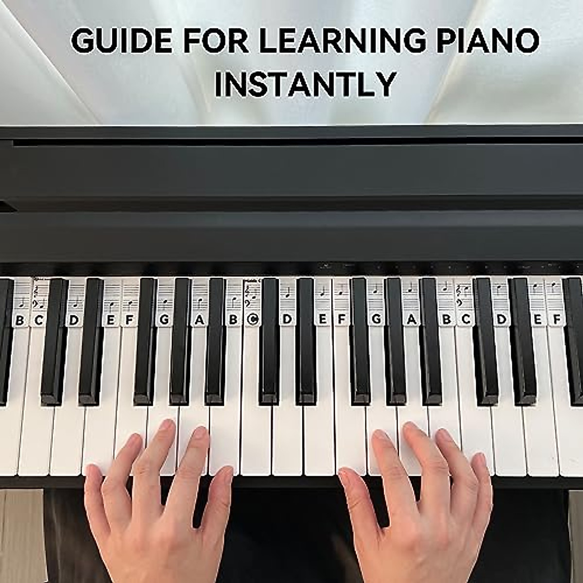 BEATBIT Piano Notes Guide for Beginner, Removable Piano Keyboard Note Labels for Learning, 88-Key Full Size, Made of Silicone, No Need Stickers, Reusable and Comes with Box (Classic Black）