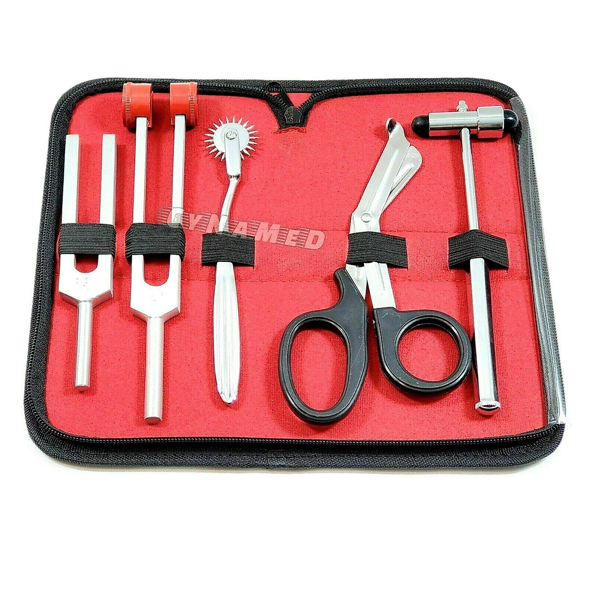 5 Piece Student Diagnostic Kit - Reflex Neurological Buck Hammer And Tuning Fork Set C 128 And C 512. Includes Wartenberg Pinwheel, Premium Steel Bandage Scissor 7.5” Black