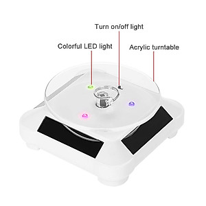 Solar Turntable For Jewelry Exhibition,Solar Showcase 360 Degrees Display Stand, Rotating Turntable with LED Light for Watch Phone Jewelry Display Stand(White)